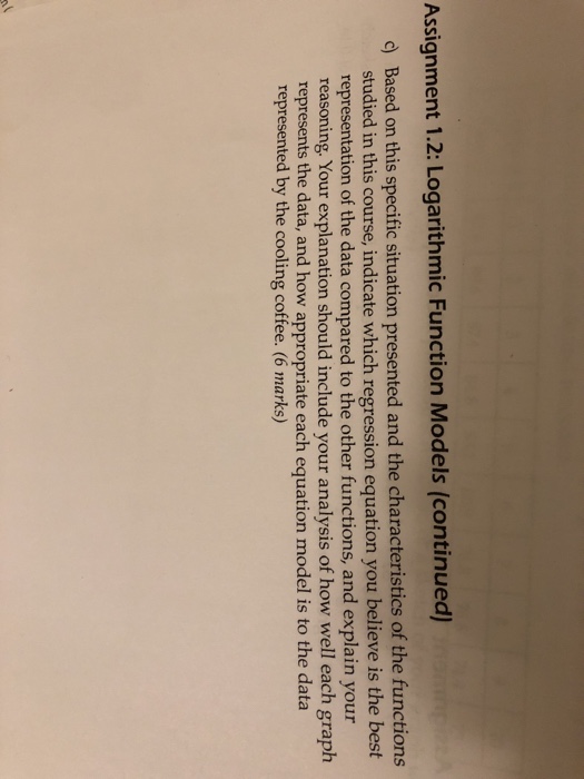 Solved Assignment 1.2: Logarithmic Function Models | Chegg.com