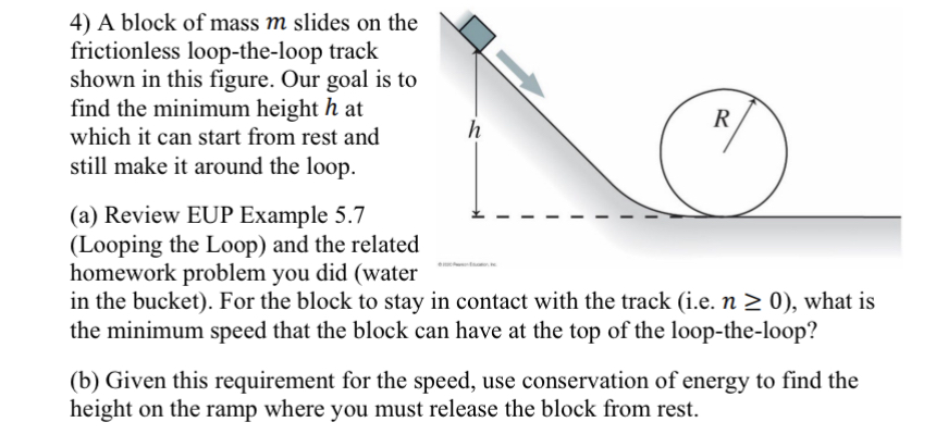 Solved 4) A block of mass m slides on the frictionless | Chegg.com