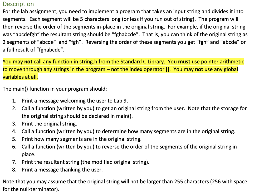 Solved Description For the lab assignment, you need to | Chegg.com