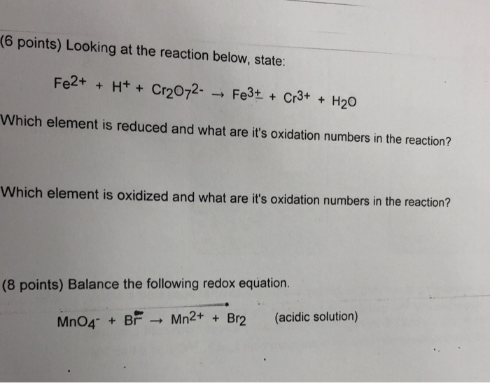 Solved (6 points) Looking at the reaction below, state: Fe2+ | Chegg.com