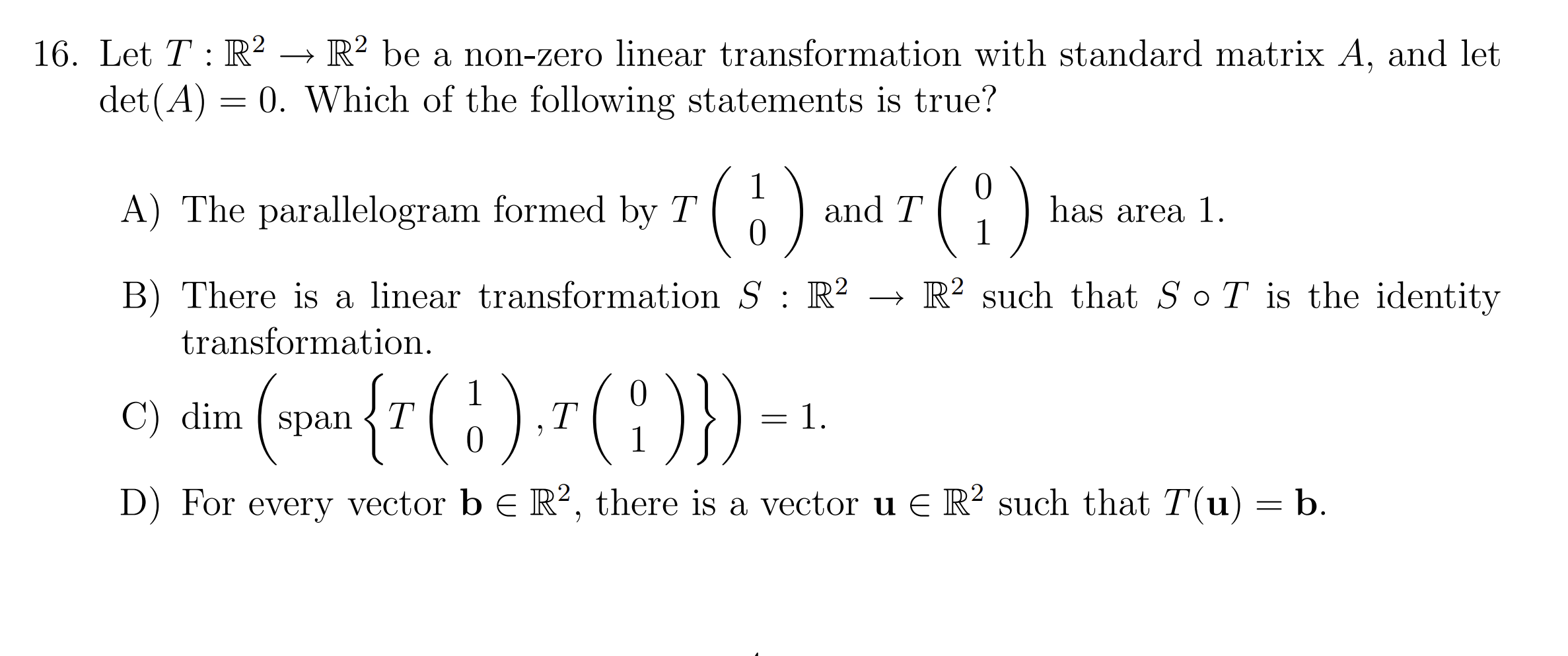 Solved Let T:R2→R2 be a non-zero linear transformation with | Chegg.com