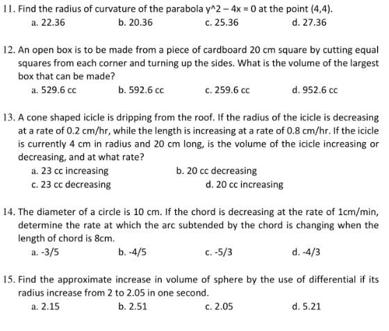 Solved 11. Find the radius of curvature of the parabola y^2 | Chegg.com