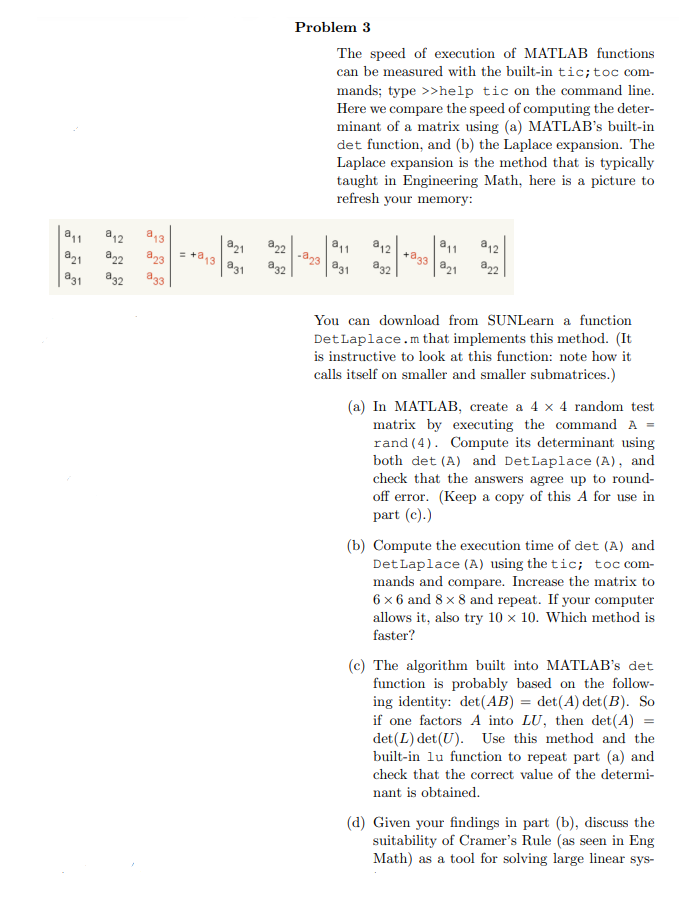 Solved The DetLaplace.m function provided is: function | Chegg.com