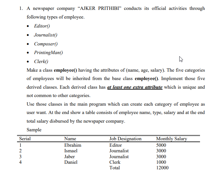 Solved 1. A newspaper company “AJKER PRITHIBI” conducts its | Chegg.com