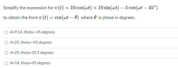 Solved Simplify the expression for v(t) = 10 cos(wt) + 10 | Chegg.com