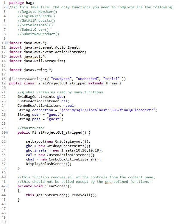Solved Connect a Java GUI to an SQL Database Please help me | Chegg.com