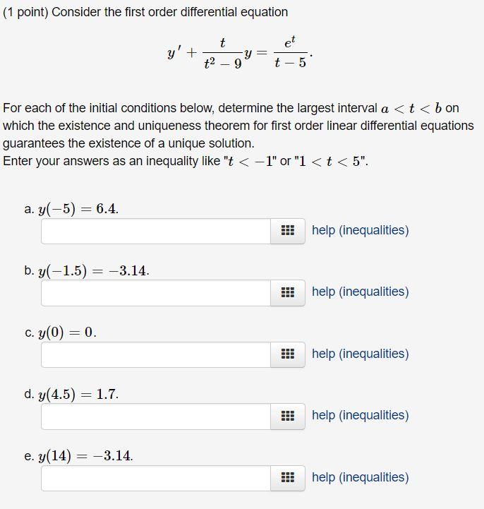 Solved (1 point) Consider the first order differential | Chegg.com