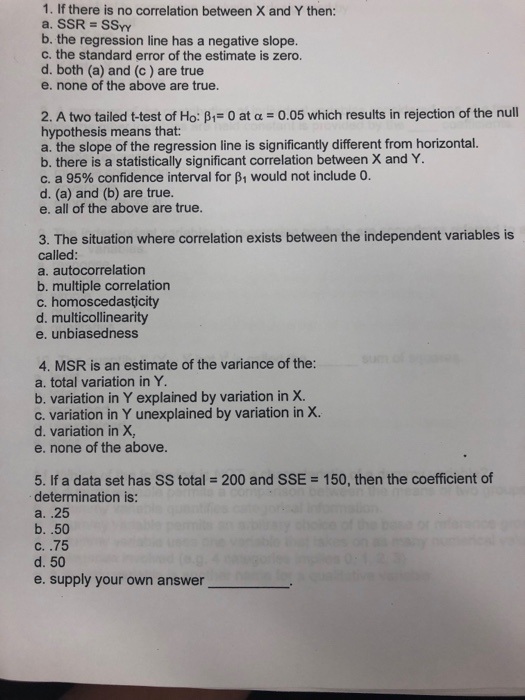 Solved 1. If there is no correlation between X and Y then: | Chegg.com