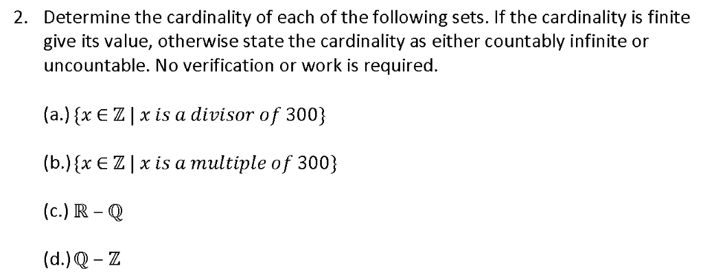 Solved Determine the cardinality of each of the following | Chegg.com