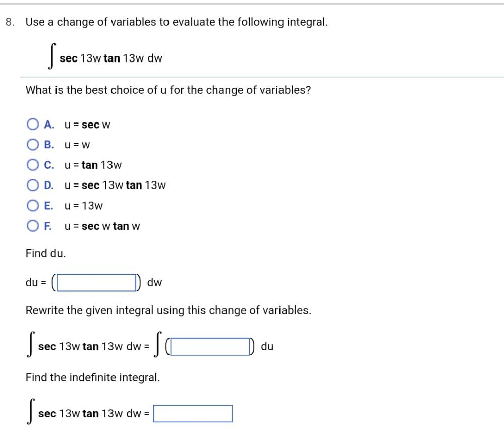 Solved Use a change of variables to evaluate the following | Chegg.com