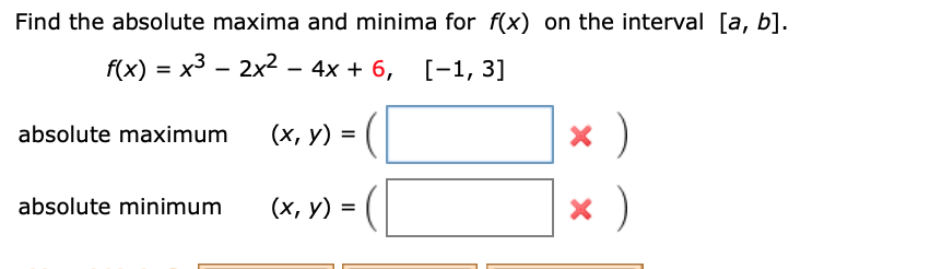 Solved Find the absolute maxima and minima for f(x) on the | Chegg.com
