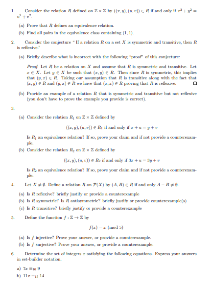 Solved 1. Consider the relation R defined on Zx Z by | Chegg.com