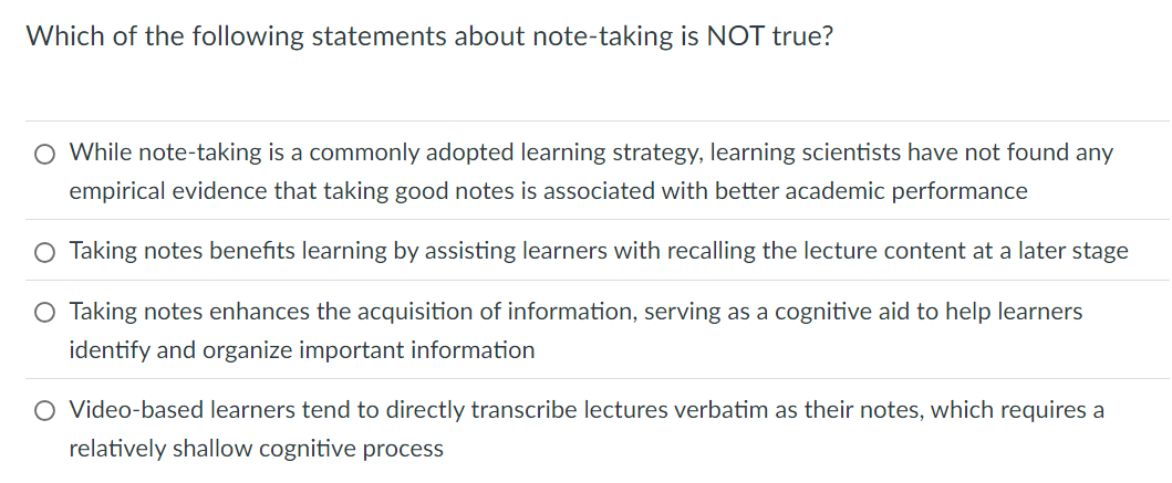 Solved Which of the following statements about note-taking | Chegg.com