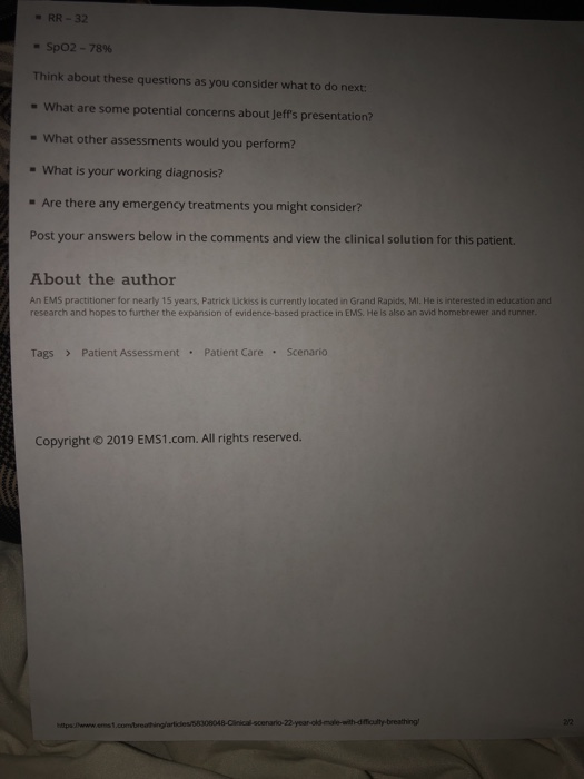 Solved RR-32 Spo2-78% Think about these questions as you | Chegg.com