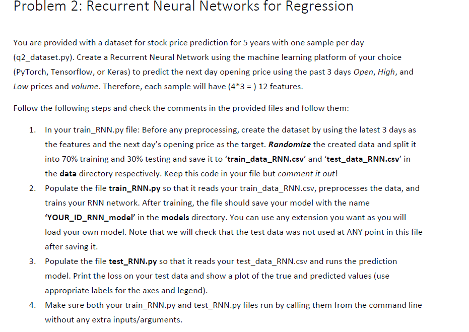 Problem 2: Recurrent Neural Networks for Regression | Chegg.com