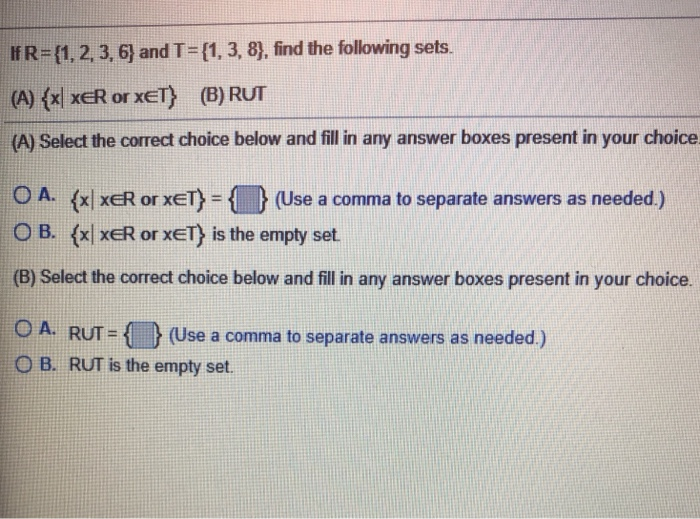 Solved IfR-(1,2, 3, 6) and T-(1, 3, 8), find the following | Chegg.com