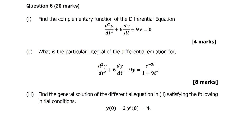 Solved Question 6 (20 marks) (1) Find the complementary | Chegg.com