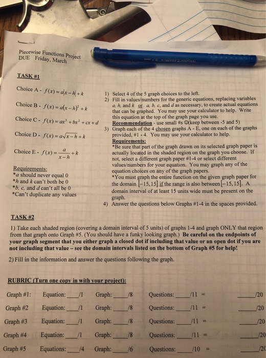 Solved Piecewise Functions Project DUE Friday, March TASK #1 | Chegg.com