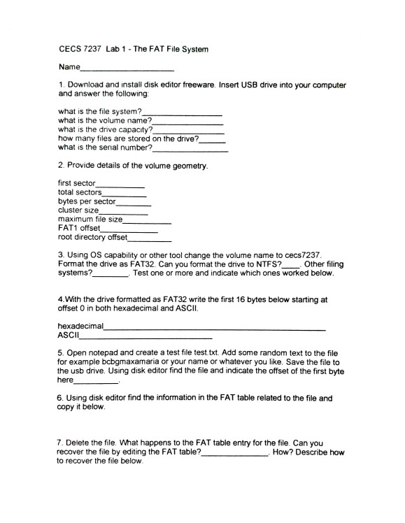Solved CECS 7237 Lab 1 - The FAT File System Name 1 Download | Chegg.com