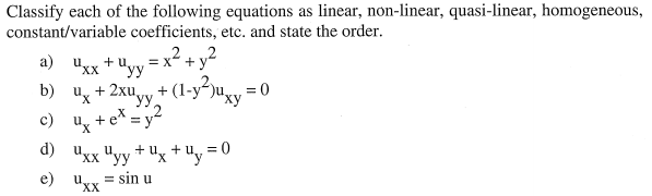 Solved Classify each of the following equations as linear, | Chegg.com