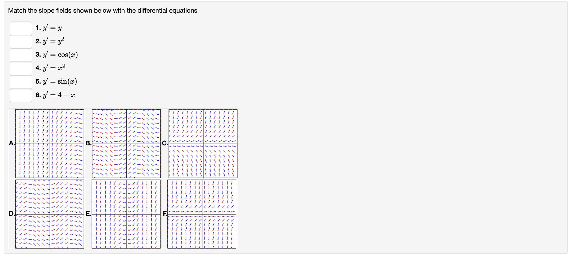 Solved Match the slope fields shown below with the | Chegg.com