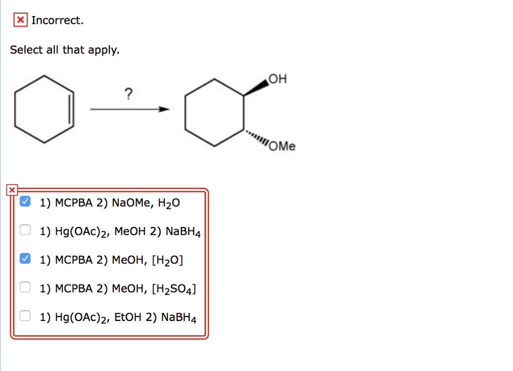 Solved [x] Incorrect. Select all that apply. OH 1) MCPBA 2) | Chegg.com