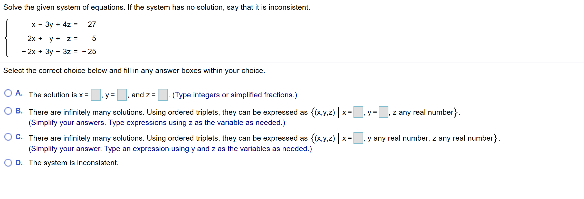 Solved Solve the given system of equations. If the system | Chegg.com
