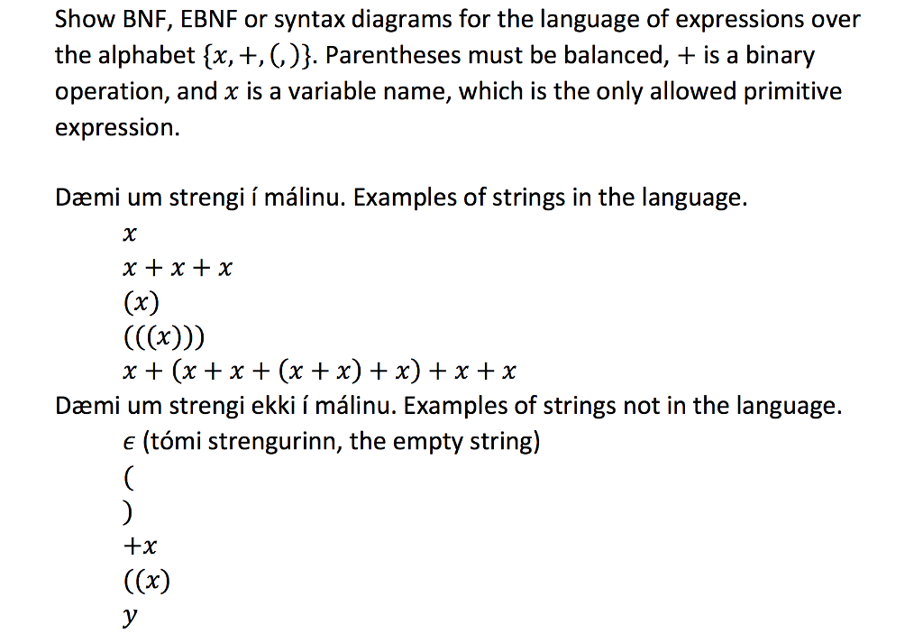 Solved Show BNF, EBNF or syntax diagrams for the language of | Chegg.com