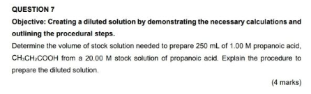 Solved helpQUESTION 7Objective: Creating a diluted solution | Chegg.com