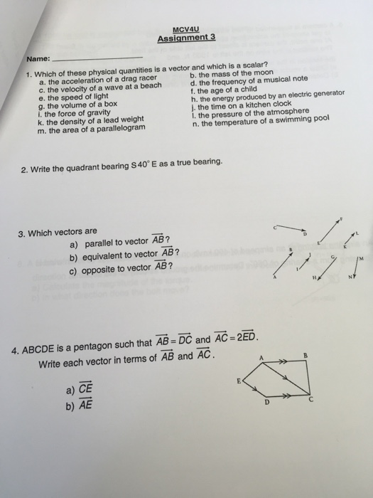 Solved MCV4U Assignment 3 Name: 1. Which of these physical | Chegg.com