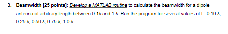 Solved 3. Beamwidth [25 points]: Develop a MATLAB routine to | Chegg.com