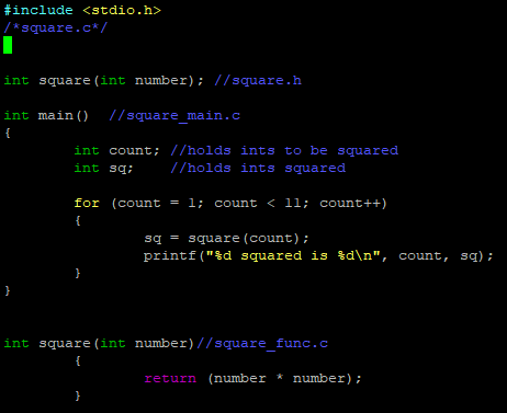 Solved Using the given file, square.c, break the file down | Chegg.com