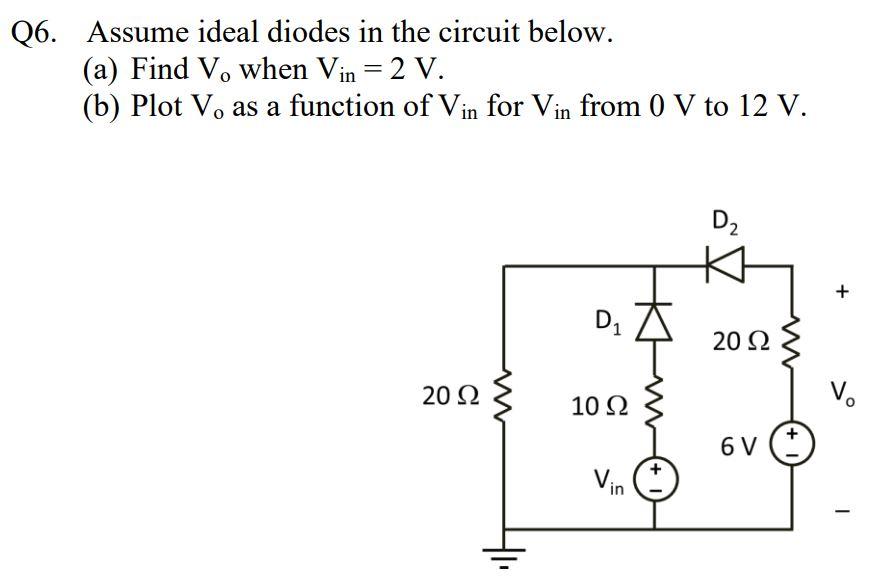 Solved Q6. Assume ideal diodes in the circuit below. (a) | Chegg.com