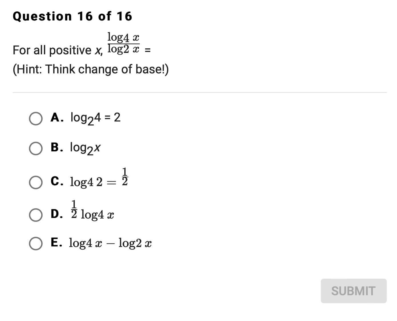 Solved Question 16 ﻿of 16For all positive | Chegg.com
