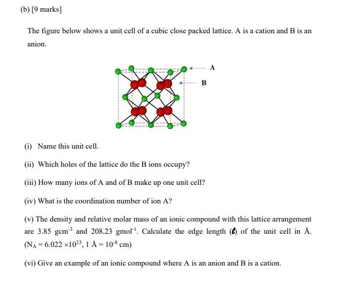 Solved (b) [9 marks] The figure below shows a unit cell of a | Chegg.com