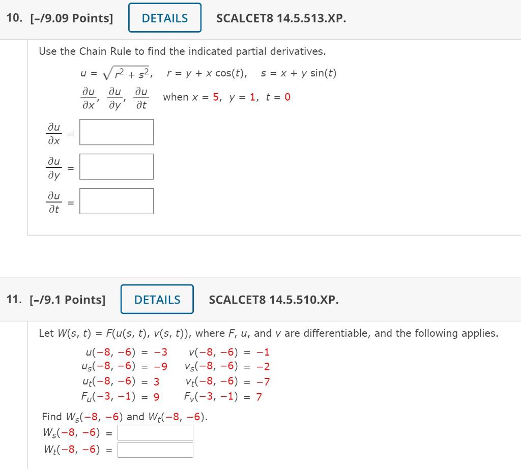 Solved 10. [-19.09 Points] DETAILS SCALCET8 14.5.513.XP. Use | Chegg.com