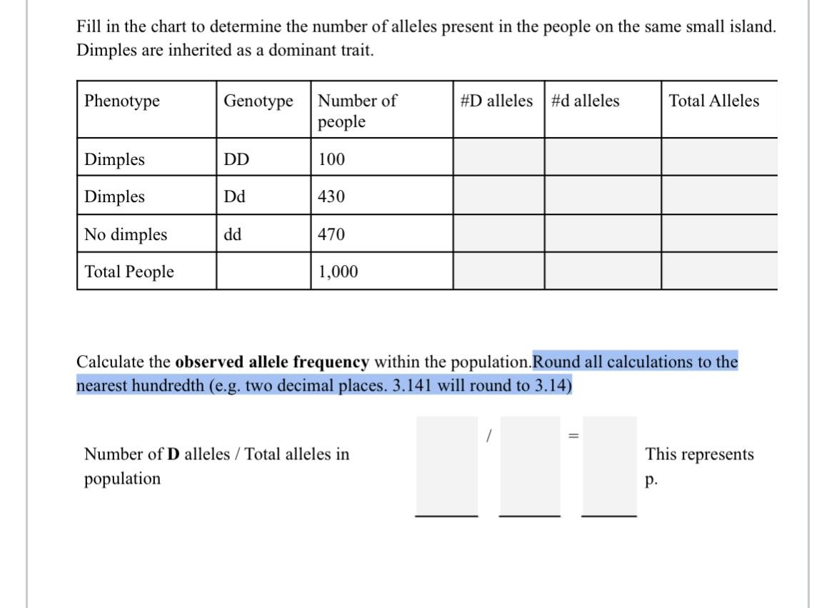 Solved Fill in the chart to determine the number of alleles | Chegg.com