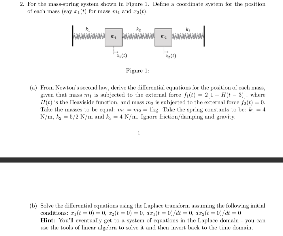Solved 2. For the mass-spring system shown in Figure 1. | Chegg.com