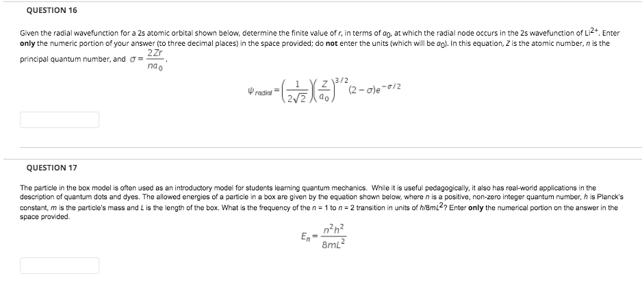 Solved QUESTION 16 Given the radial wavefunction for a 2s | Chegg.com