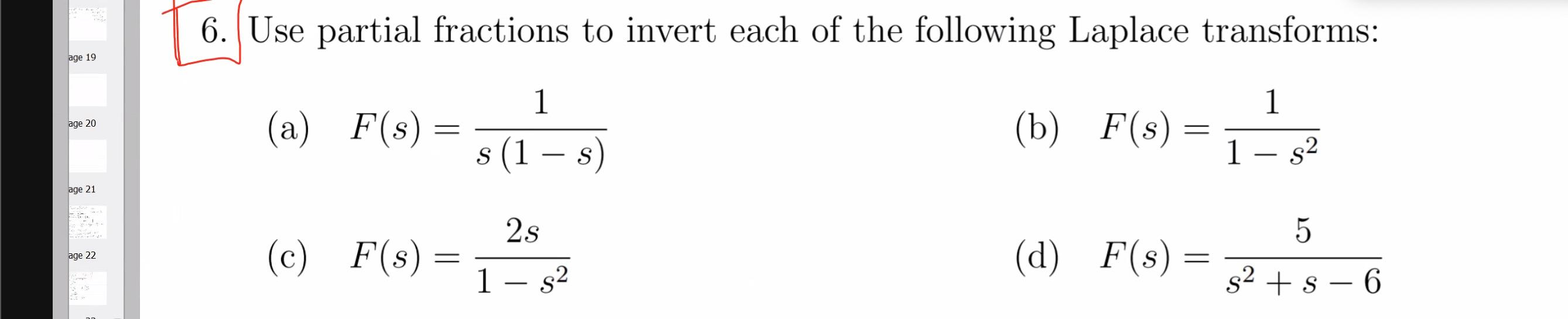 Solved 6. Use partial fractions to invert each of the | Chegg.com