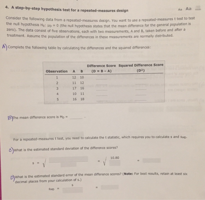 Solved 4. A step-by-step hypothesis test for a | Chegg.com