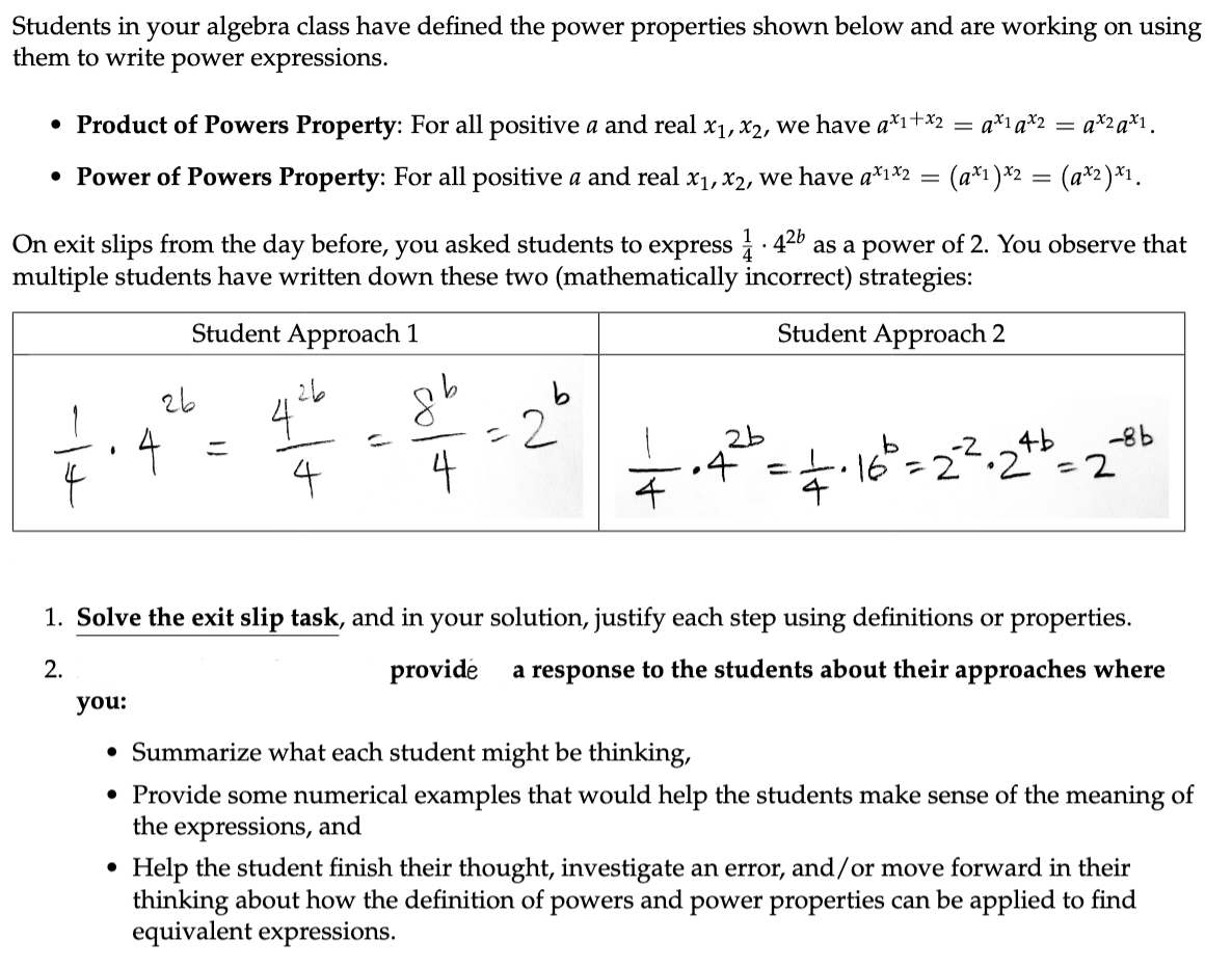 Solved Students in your algebra class have defined the power | Chegg.com