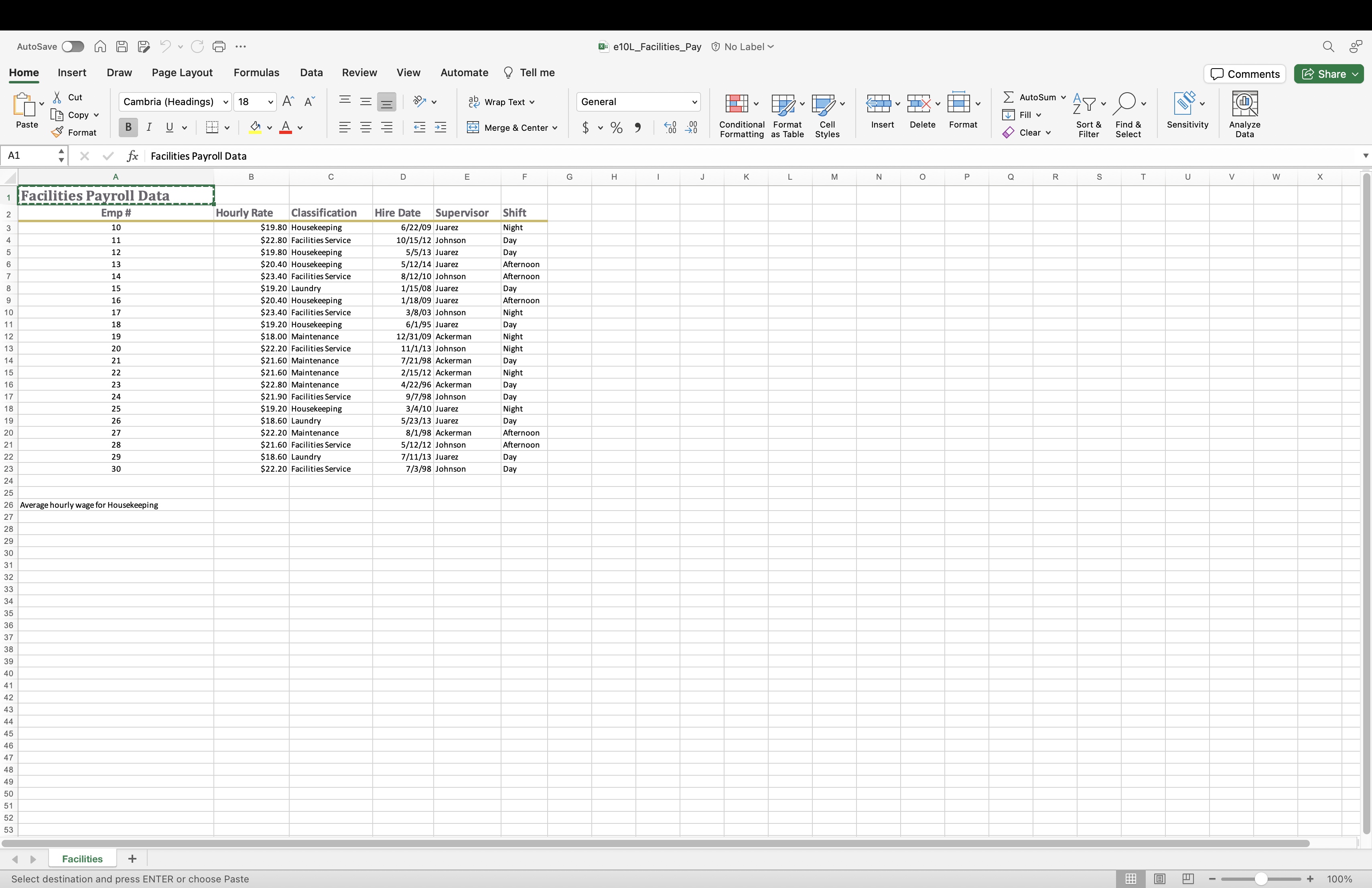Solved Open the file e10L_Facilities_Pay, and then save it | Chegg.com