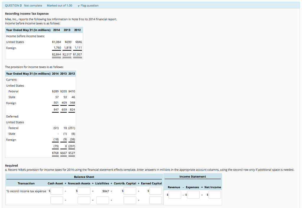Solved Nike, Inc., reports the following tax information in | Chegg.com