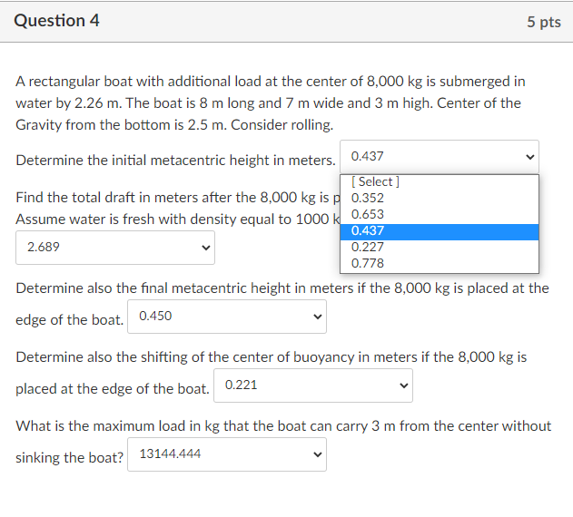 Solved Question 4 5 pts A rectangular boat with additional | Chegg.com