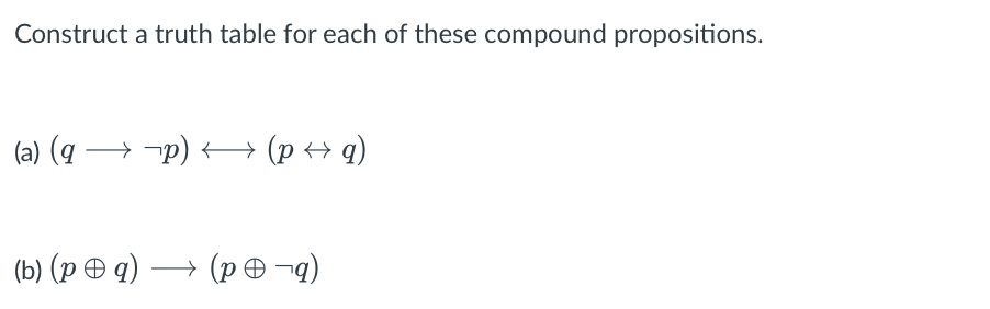Solved Construct a truth table for each of these compound | Chegg.com