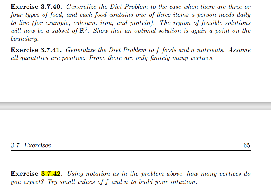 Solved Exercise 3.7.40. Generalize the Diet Problem to the | Chegg.com