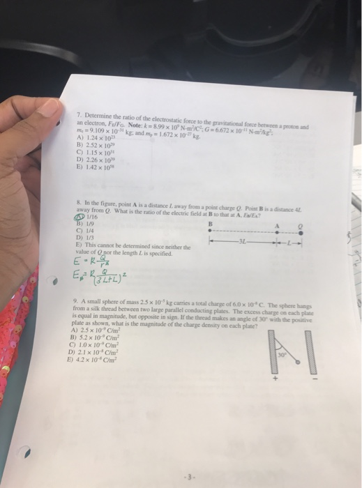 Solved 7 Determine The Ratio Of The Electrostatic Force To
