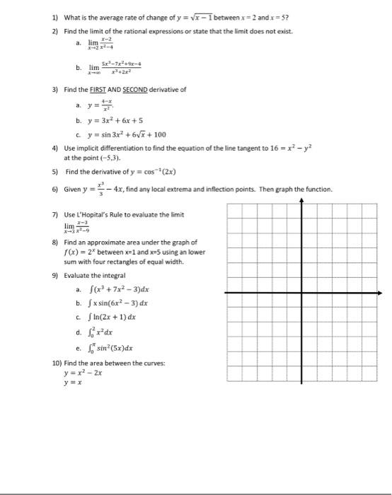 Solved 1) What is the average rate of change of yx-I between | Chegg.com