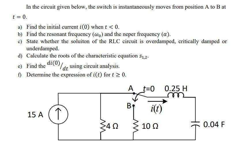 Solved In the circuit given below, the switch is | Chegg.com